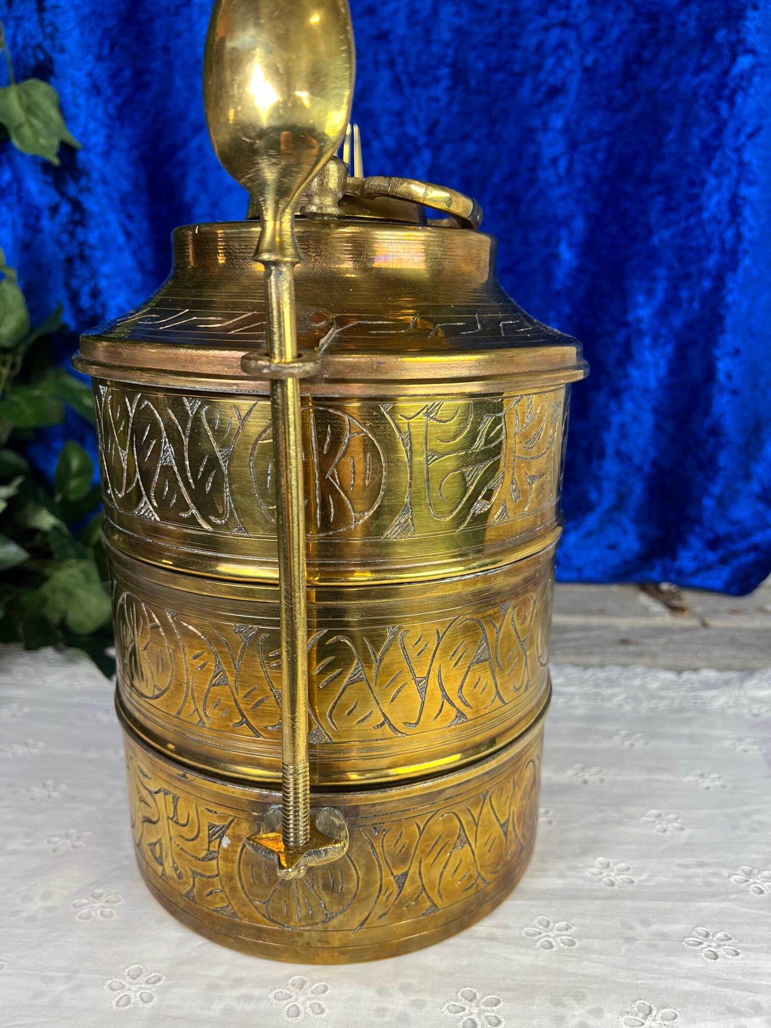 Vintage Brass Tiffin: Stackable Lunch Box Carrier, Middle Eastern Decor ...