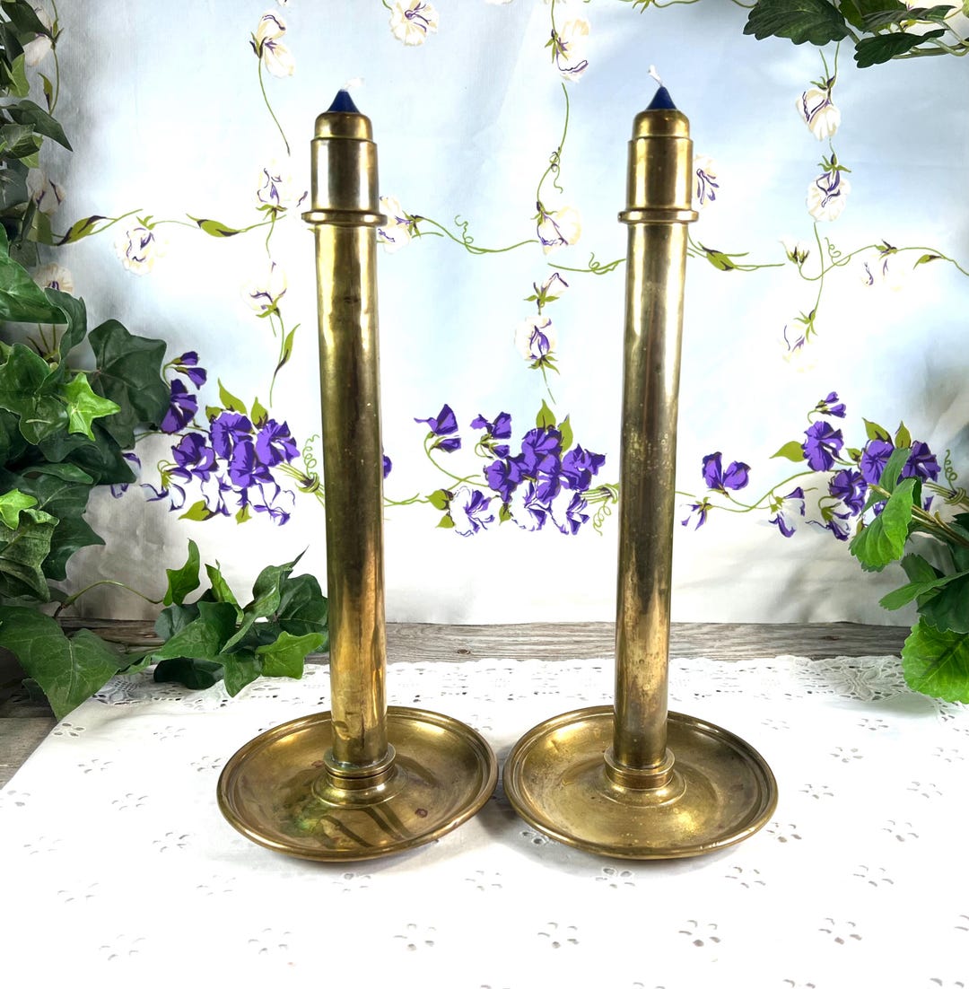 Antique 1800s Victorian Brass Spring Loaded Candle Holders, Set of 2 ...