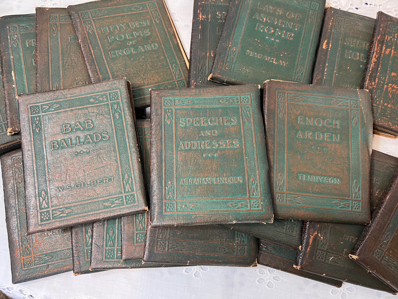 Antique Little Leather Library 1920's Books Miniature Small Redcroft ...