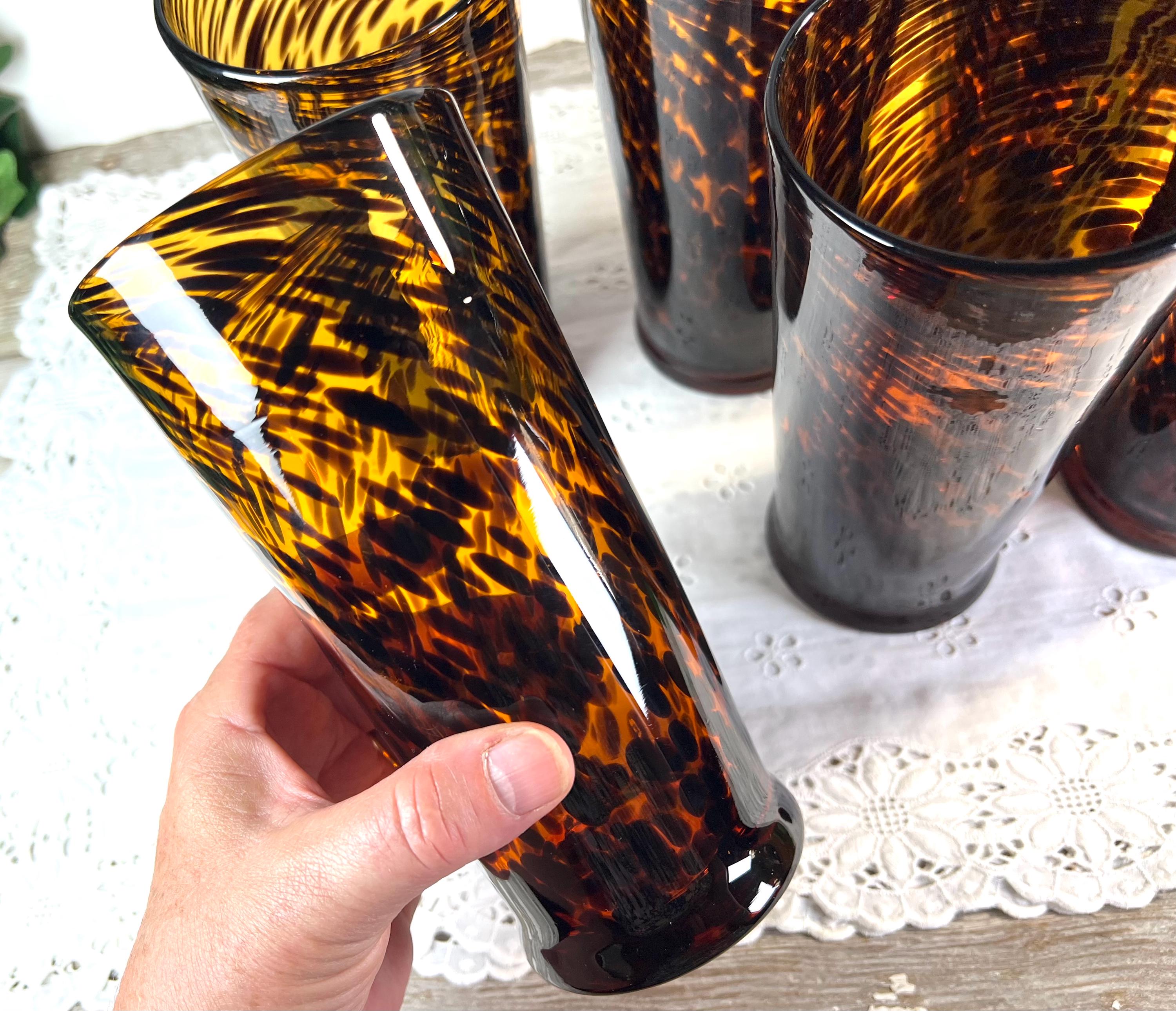 Vintage Murano Art Glass Highball Ice Tea Glasses - Tortoise Shell ...