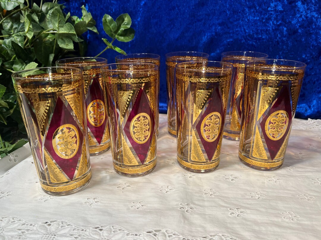 Vintage Culver 22K Gold, Royal Diamond Highball Glasses, Set of 8 ...