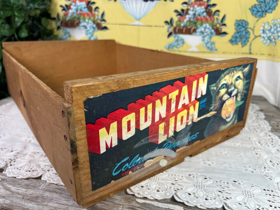 Vintage Wood Crate, Mountain Lion Colorado Peaches Fruit, Rustic ...