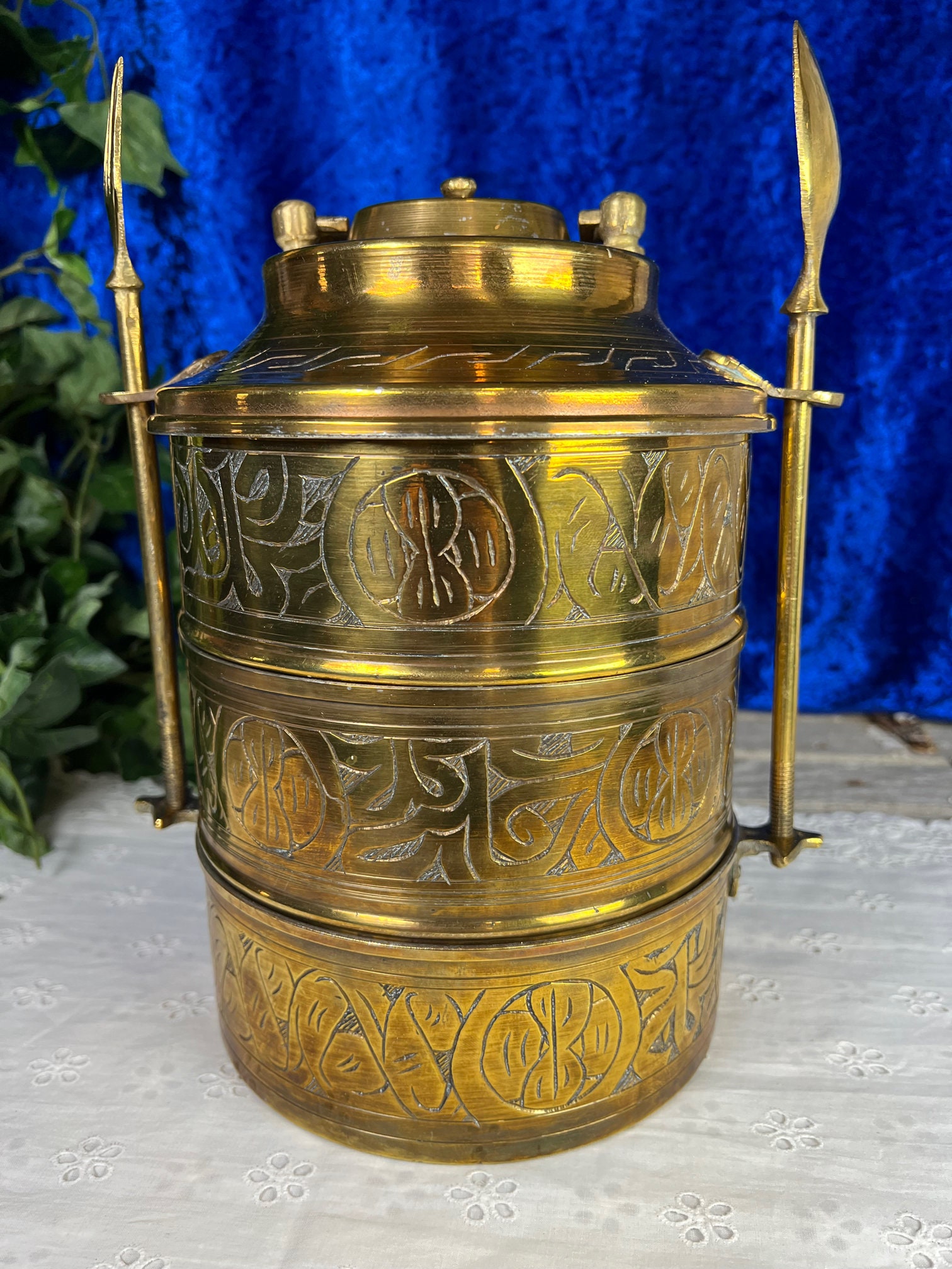 Vintage Brass Tiffin: Stackable Lunch Box Carrier, Middle Eastern Decor ...