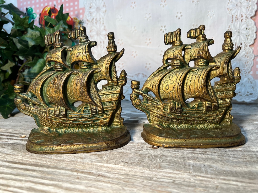 Vintage Cast Iron Sailing Ship Bookends, Pirate Clipper, Book Ends ...