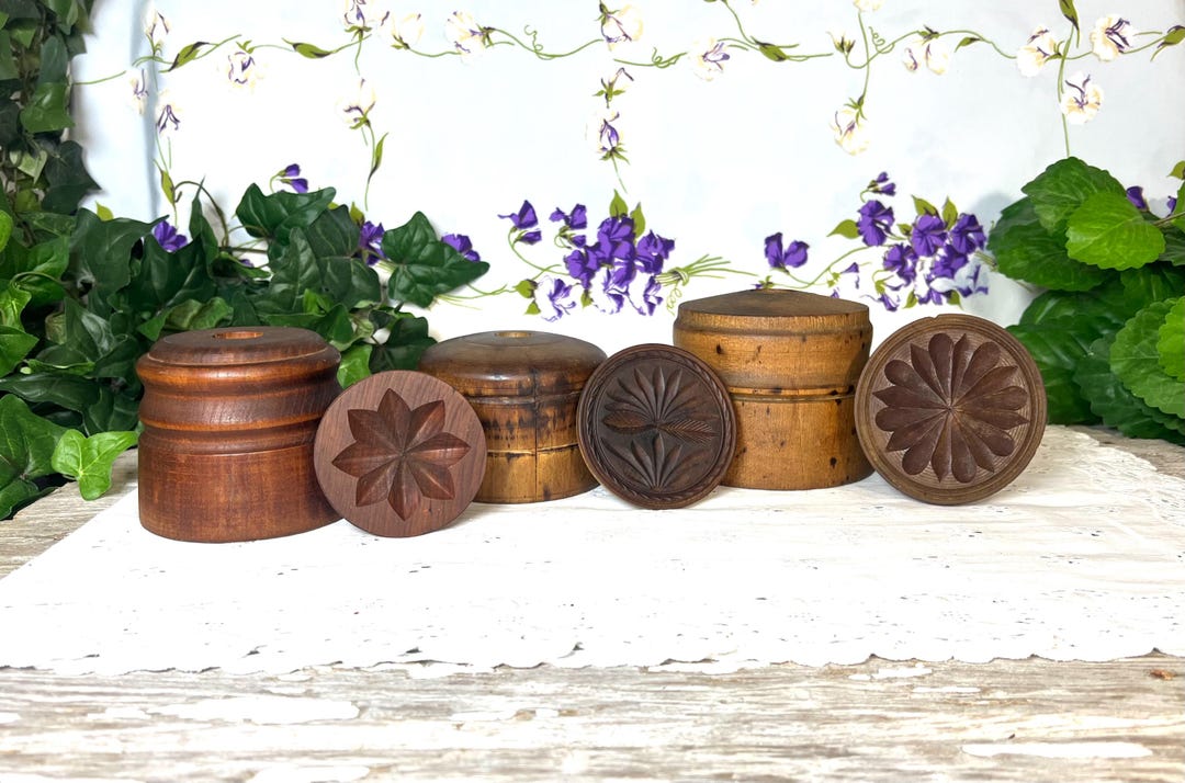 Antique Butter Molds, Choice Carved Wood Butter Stamp Press, Star ...