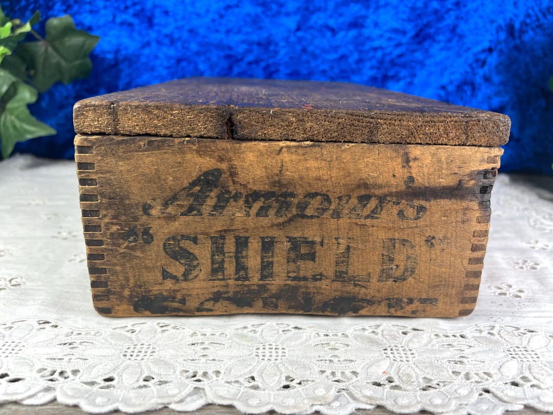 Antique Wood Shipping Crate, Armour ‘shield Sauce’, Dovetail Box ...