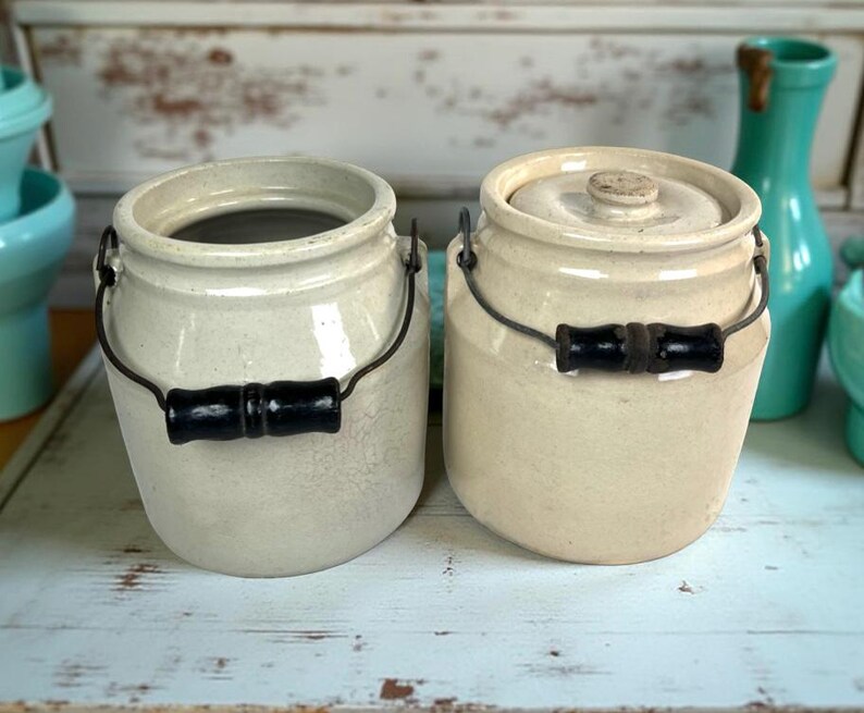Antique Stoneware Crock: Rustic Farmhouse Kitchen Decor, Cookie Jar ...