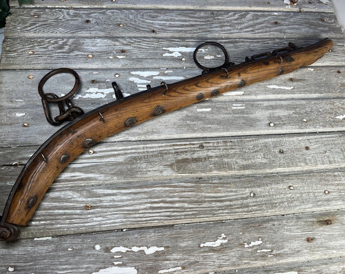 Antique 25” Horse Hames Key Holder Hanger Hooks, Wood and Cast Iron ...