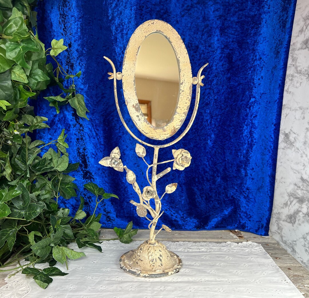 Antique Metal Vanity Mirror, Tabletop, Dresser, Weathered Distressed ...
