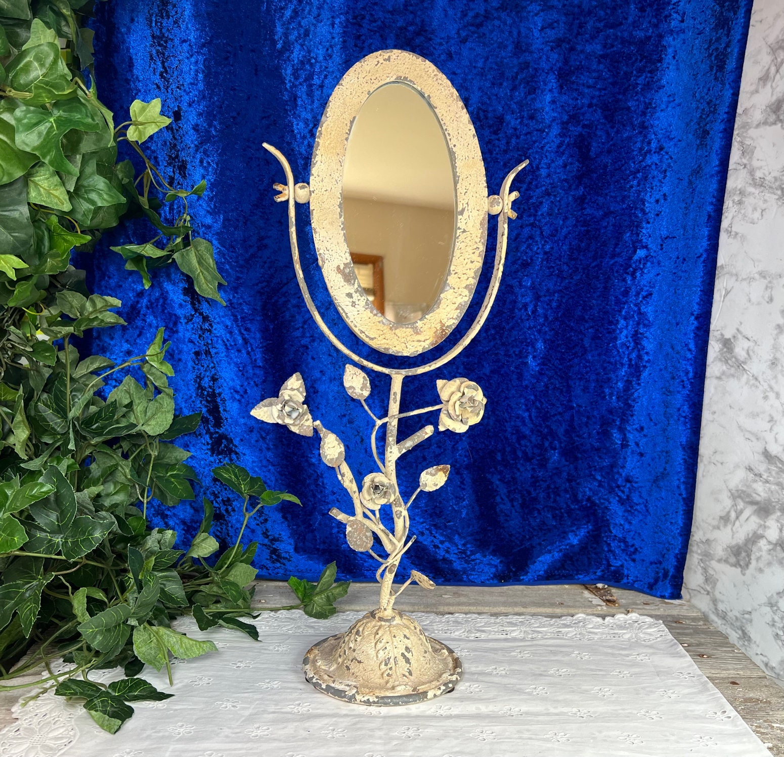 Antique Metal Vanity Mirror, Tabletop, Dresser, Weathered Distressed ...