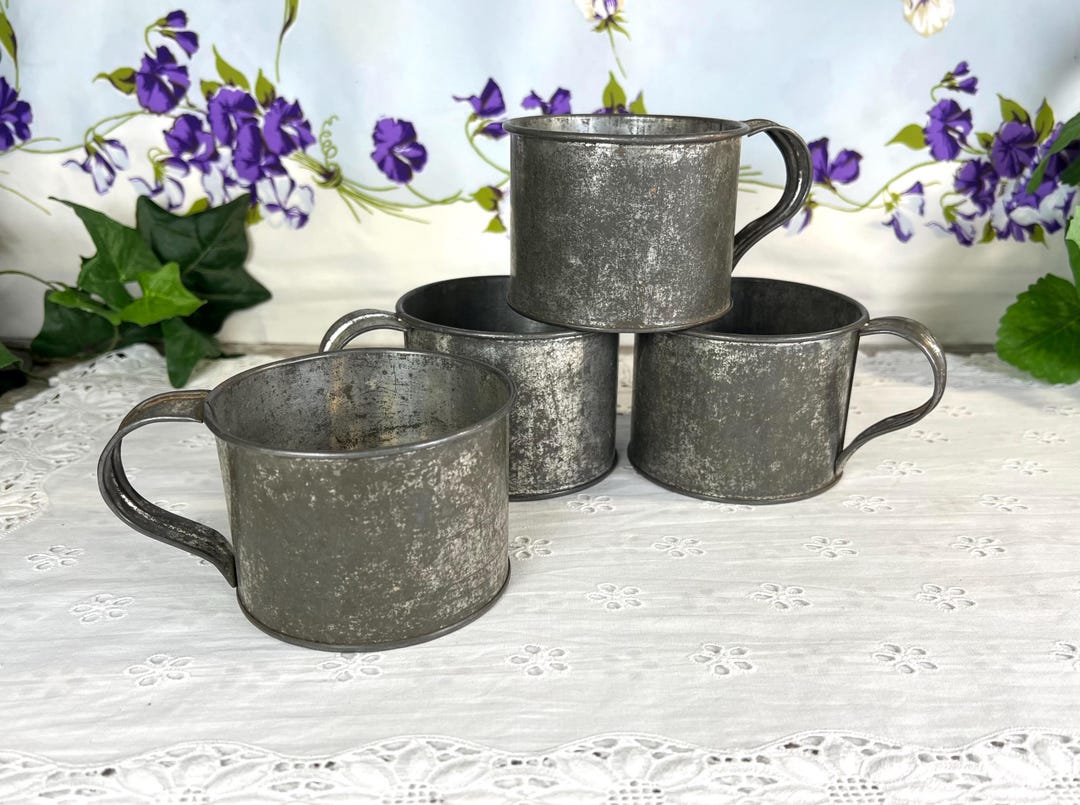 Vintage Early 1900s Tin Cups, Set of 4 Primitive Mugs, Rustic Country ...