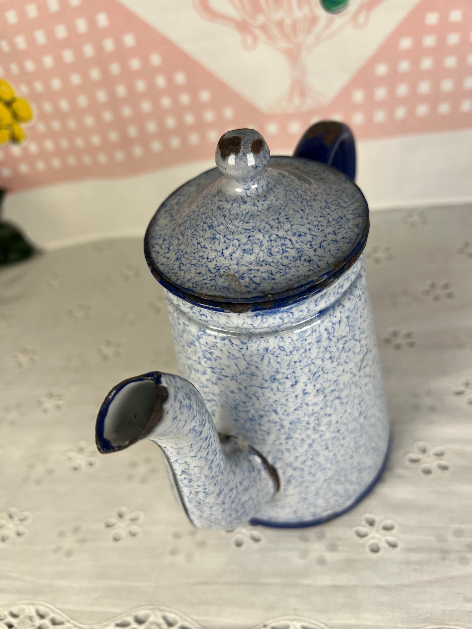 Vintage Enamelware Coffee Tea Pot, Cobalt Blue Small 2 Cup Enamel ...