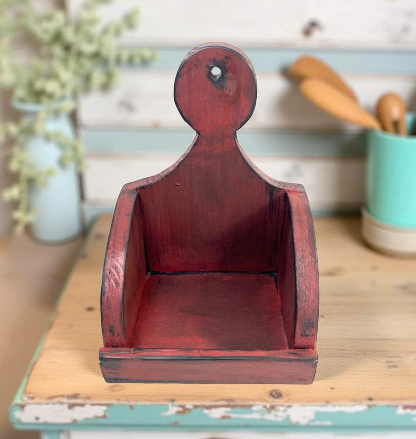 Vintage Red Wall Pocket Box: Rustic Farmhouse Kitchen Decor - Etsy
