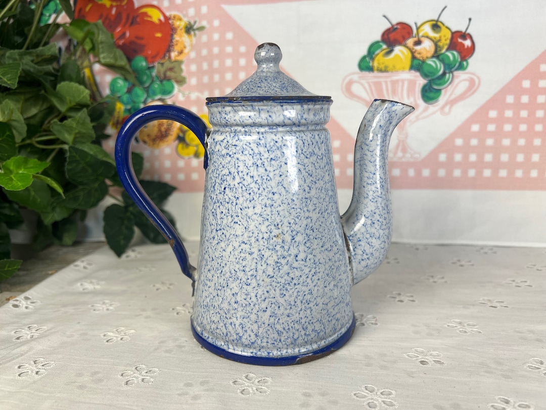 Vintage Enamelware Coffee Tea Pot, Cobalt Blue Small 2 Cup Enamel ...