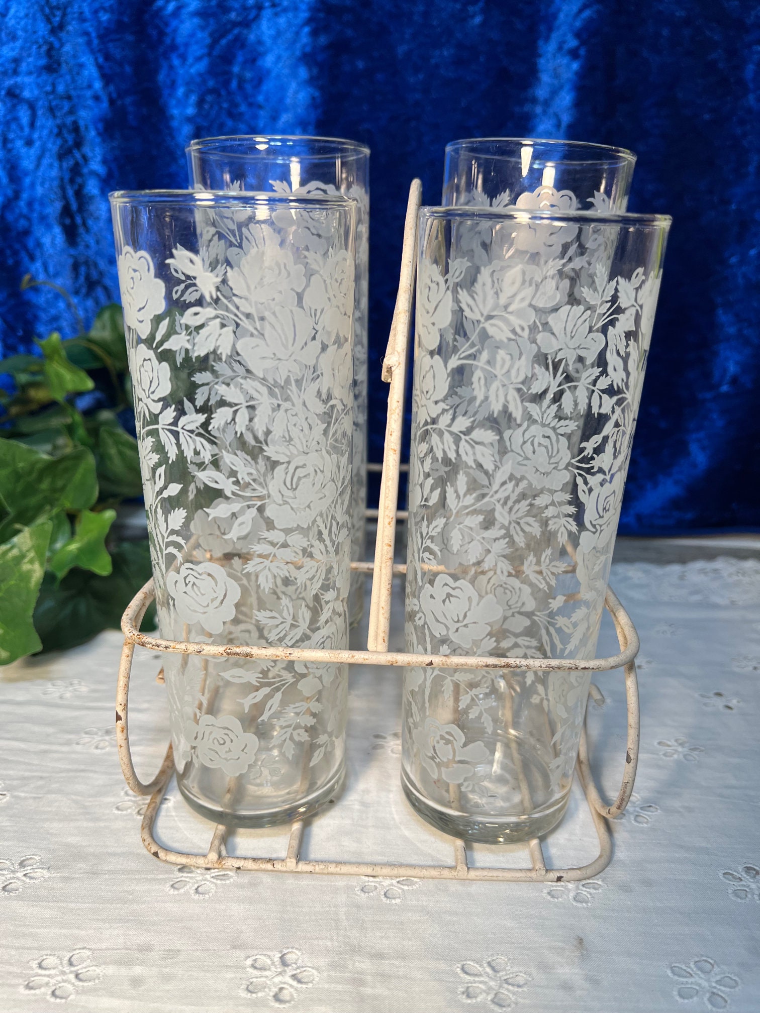 Vintage 1950s Libbey Rambler Rose Highball Tumblers, Ice Tea Glasses ...