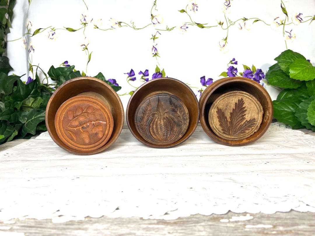 Antique Butter Molds, Choice Hand Carved Wood Butter Stamp Press, Acorn ...