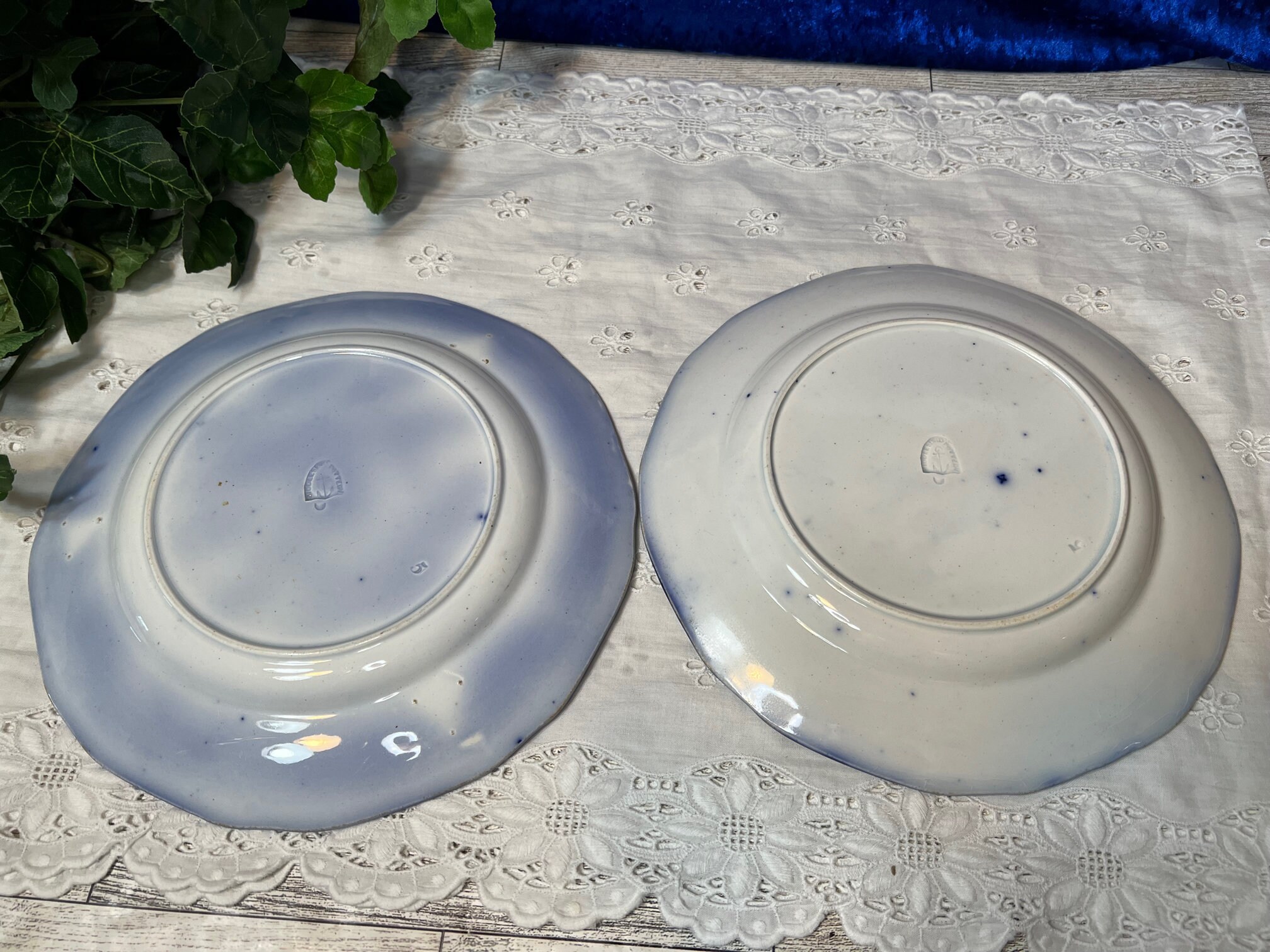 Very Rare 1840s Antique Flow Blue Plates, Set of 2, Middlesbrough ...