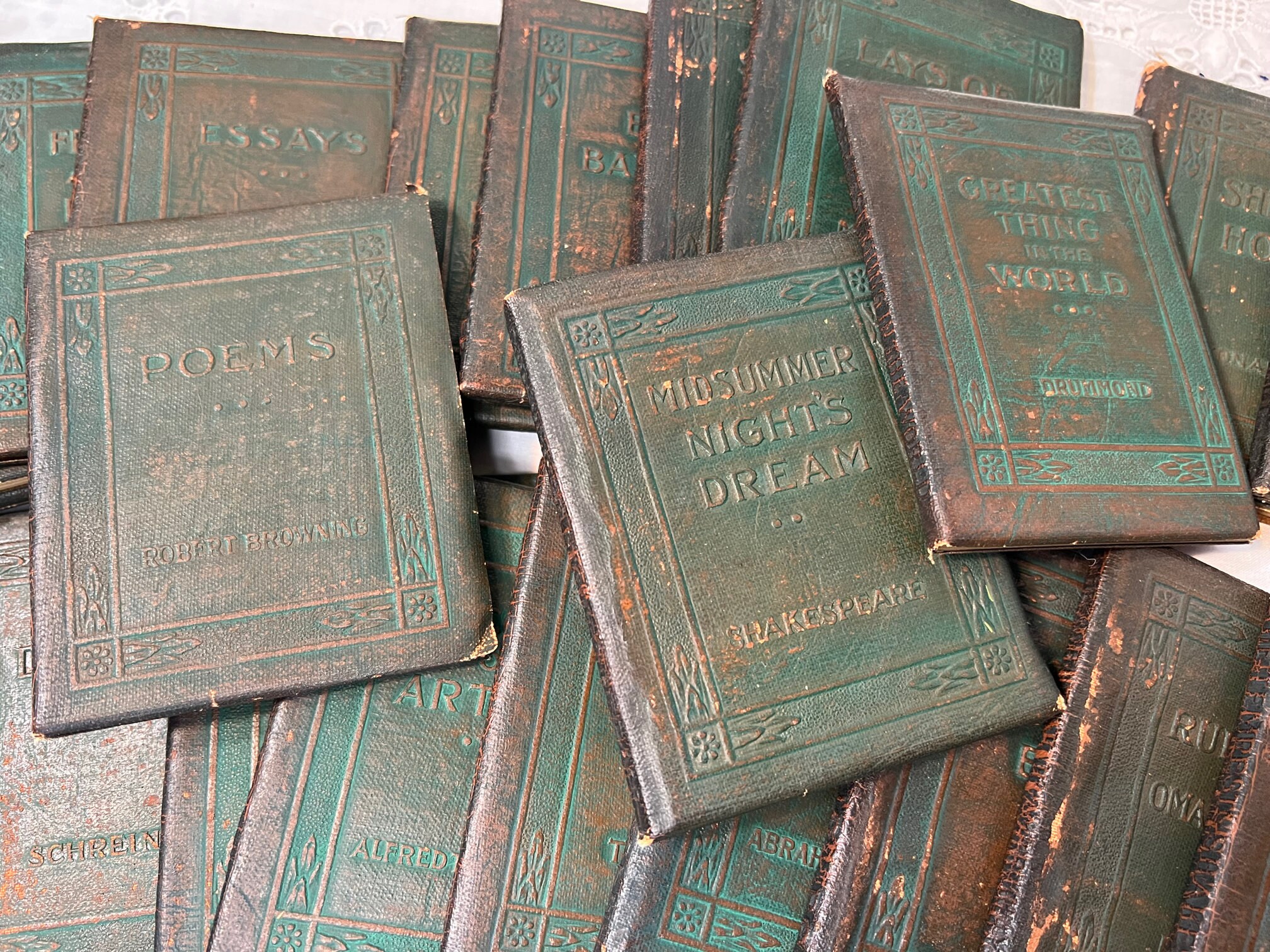 Antique Little Leather Library 1920's Books Miniature Small Redcroft ...