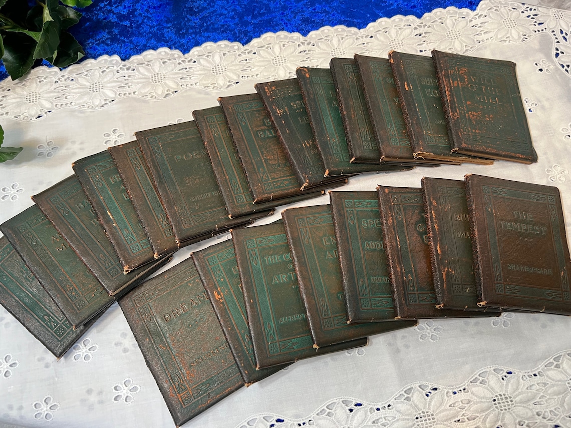 Antique Little Leather Library 1920's Books Miniature Small Redcroft ...