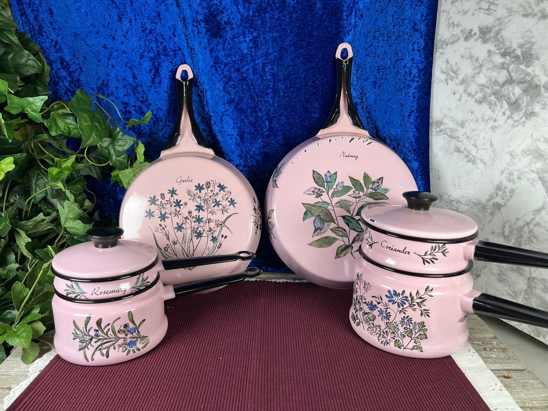 Vintage 1960s Pink Enamelware, Hand Painted Dela-ware by Delano Studios ...