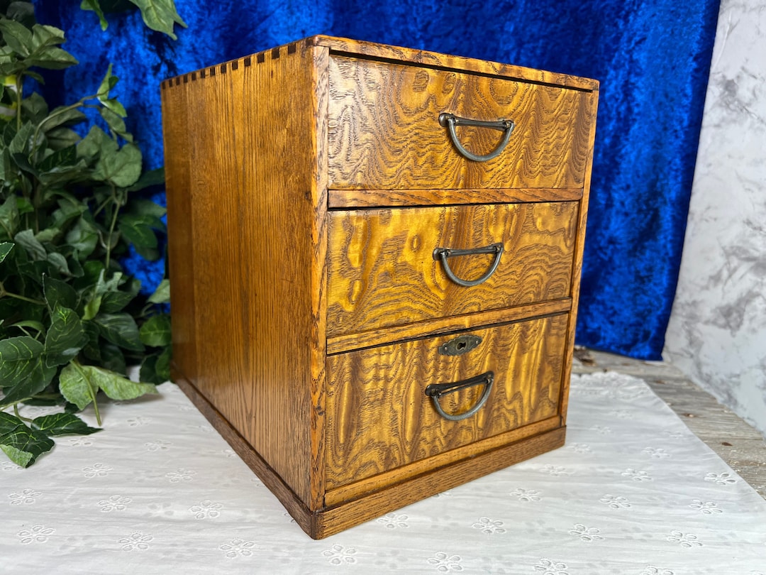 Stunning Vintage Japanese Tansu Wood Storage Box, 3 Drawers W/ Hirute ...