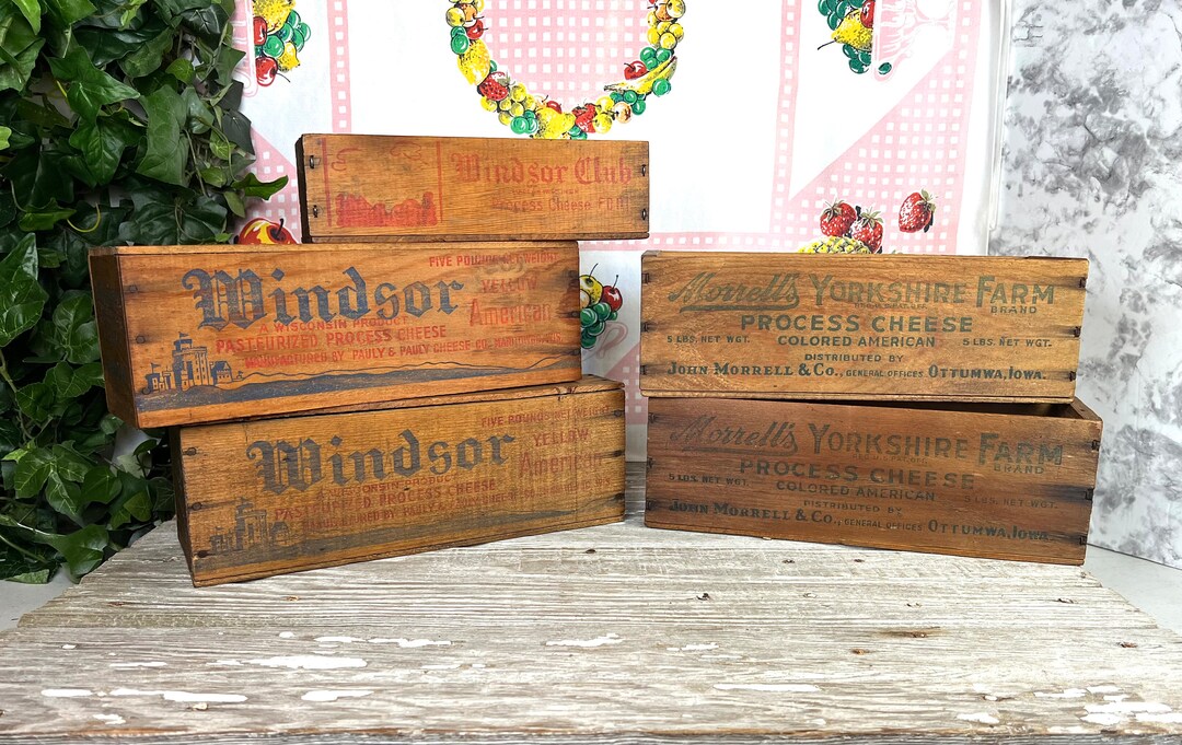 Vintage Cheese Boxes, Early 1900s, Wood Advertising Crate, Primitive ...