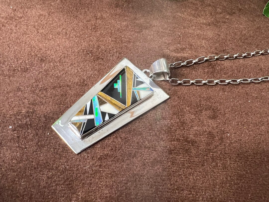Stunning Vintage Inlaid Native American Thomas Francisco Sterling ...