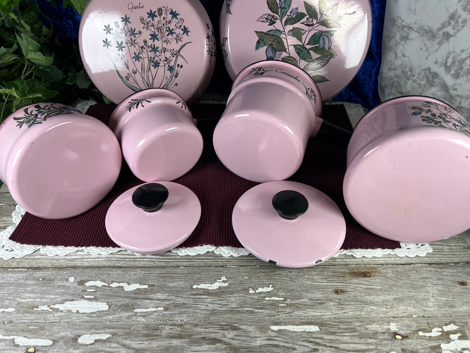 Vintage 1960s Pink Enamelware, Hand Painted Dela-ware by Delano Studios ...