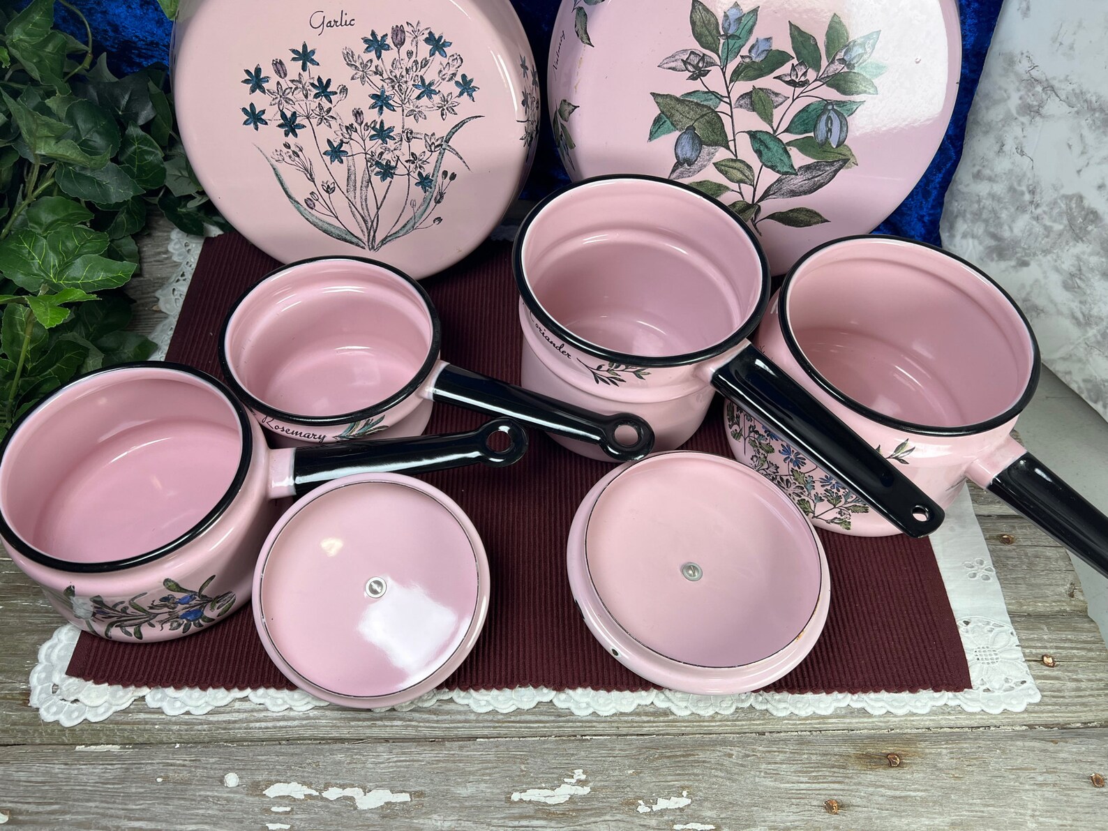 Vintage 1960s Pink Enamelware, Hand Painted Dela-ware by Delano Studios ...