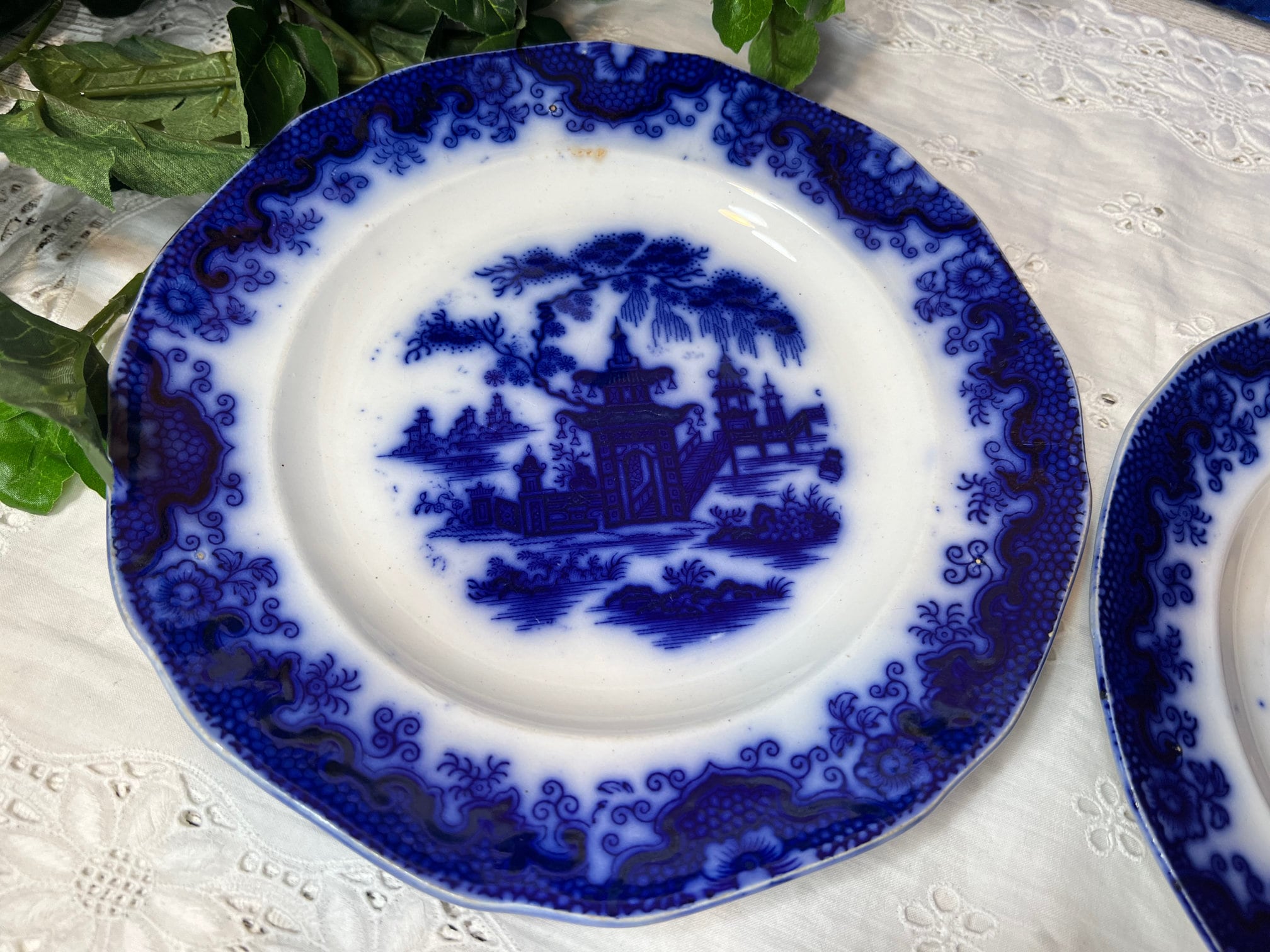Very Rare 1840s Antique Flow Blue Plates, Set of 2, Middlesbrough ...