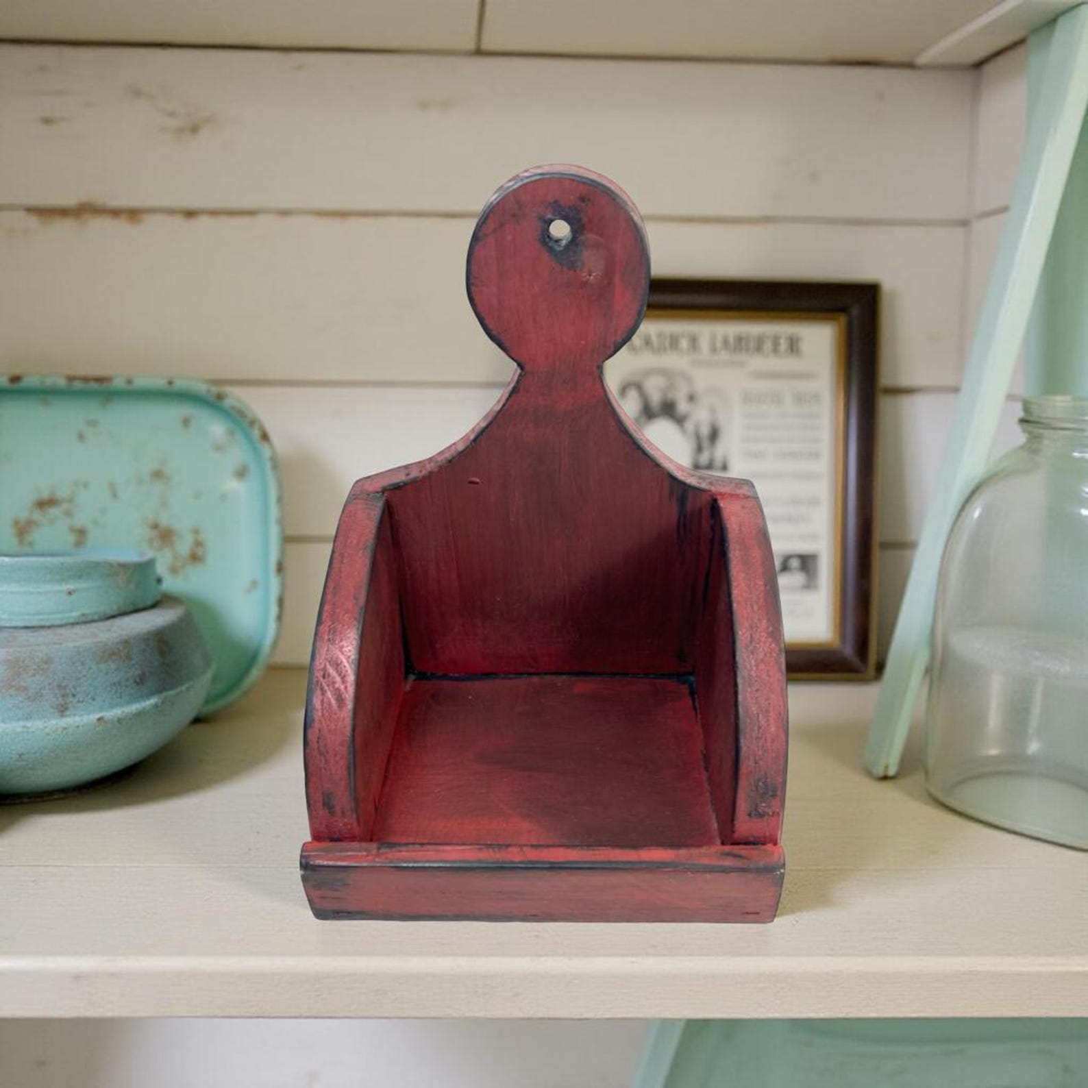 Vintage Red Wall Pocket Box: Rustic Farmhouse Kitchen Decor - Etsy