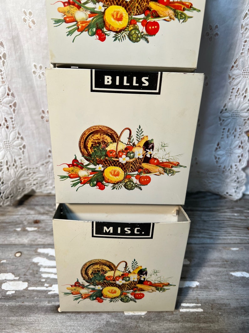 Vintage 1950s Tin Mail Holder, Letter Bill Sorter Organizer, Vegetable ...