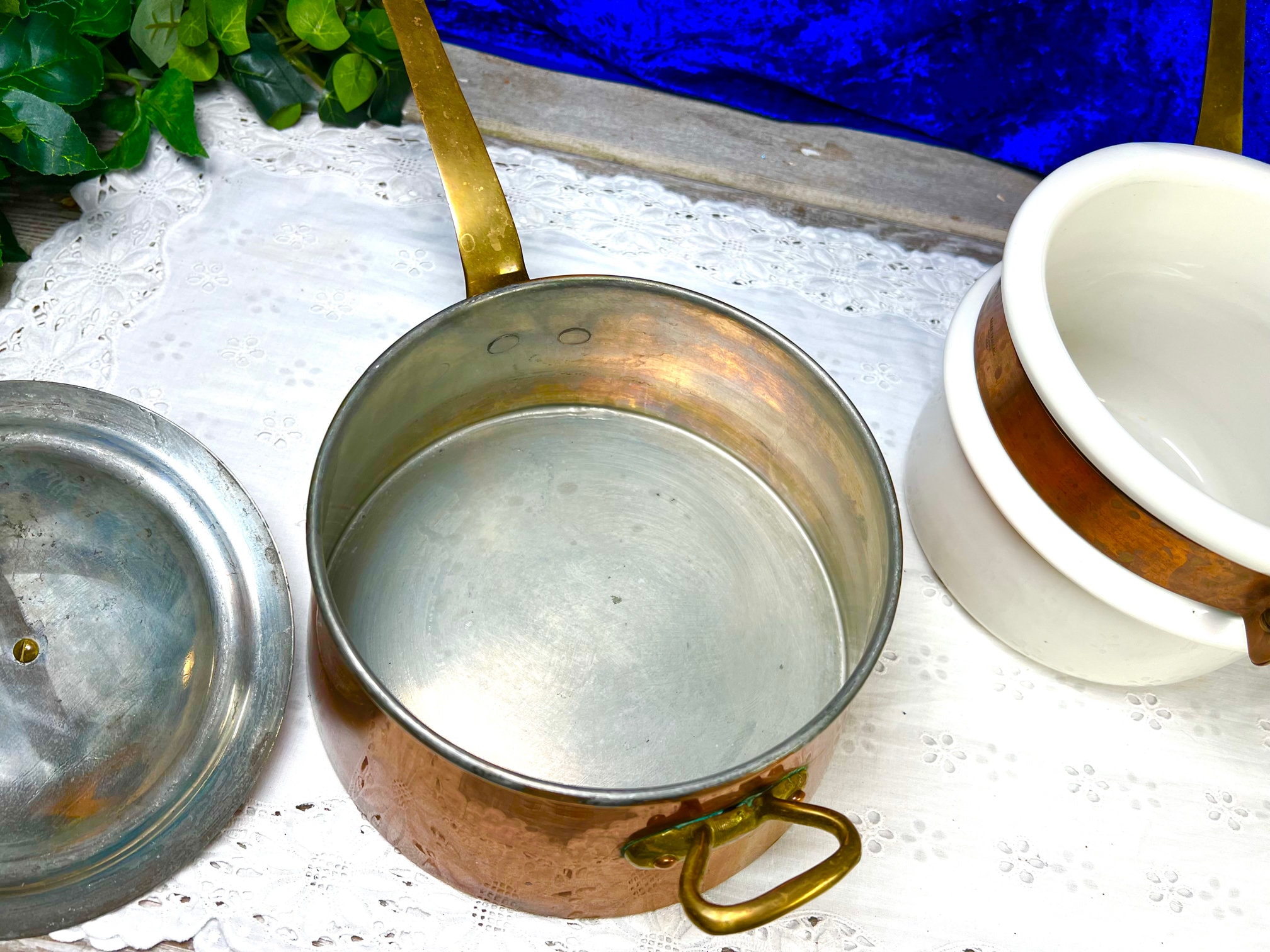 Vintage Copper Brass Double Boiler Pot, Bazar Francais 666 / Hall China ...