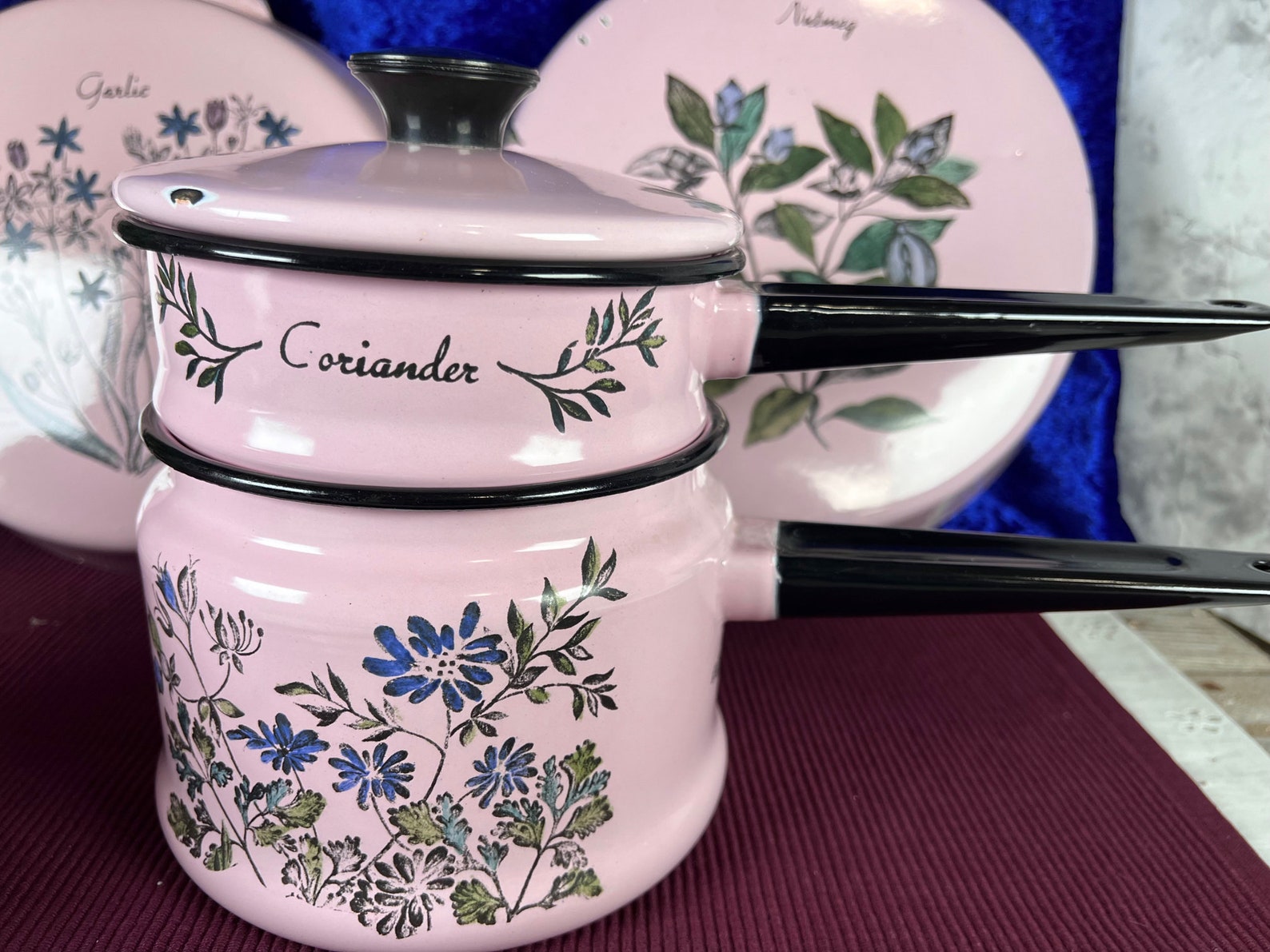 Vintage 1960s Pink Enamelware, Hand Painted Dela-ware by Delano Studios ...