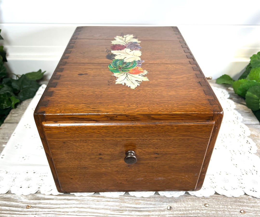 Antique Wood 5x8 Index Card File Box, Hand Painted, Dovetail Edges ...