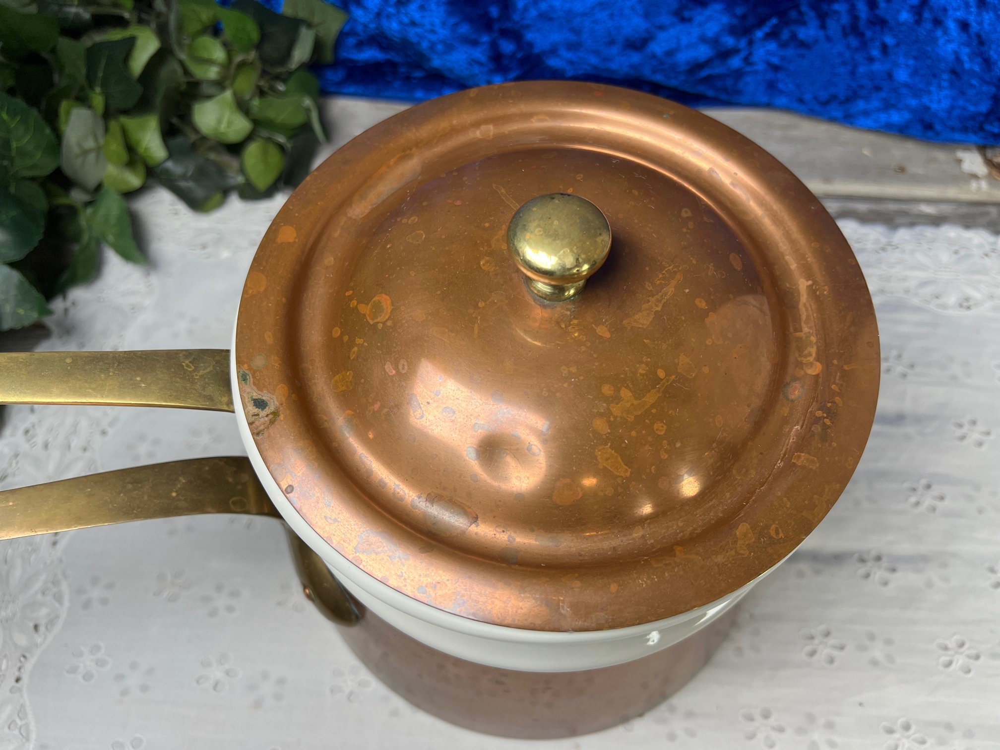 Vintage Copper Brass Double Boiler Pot, Bazar Francais 666 / Hall China ...