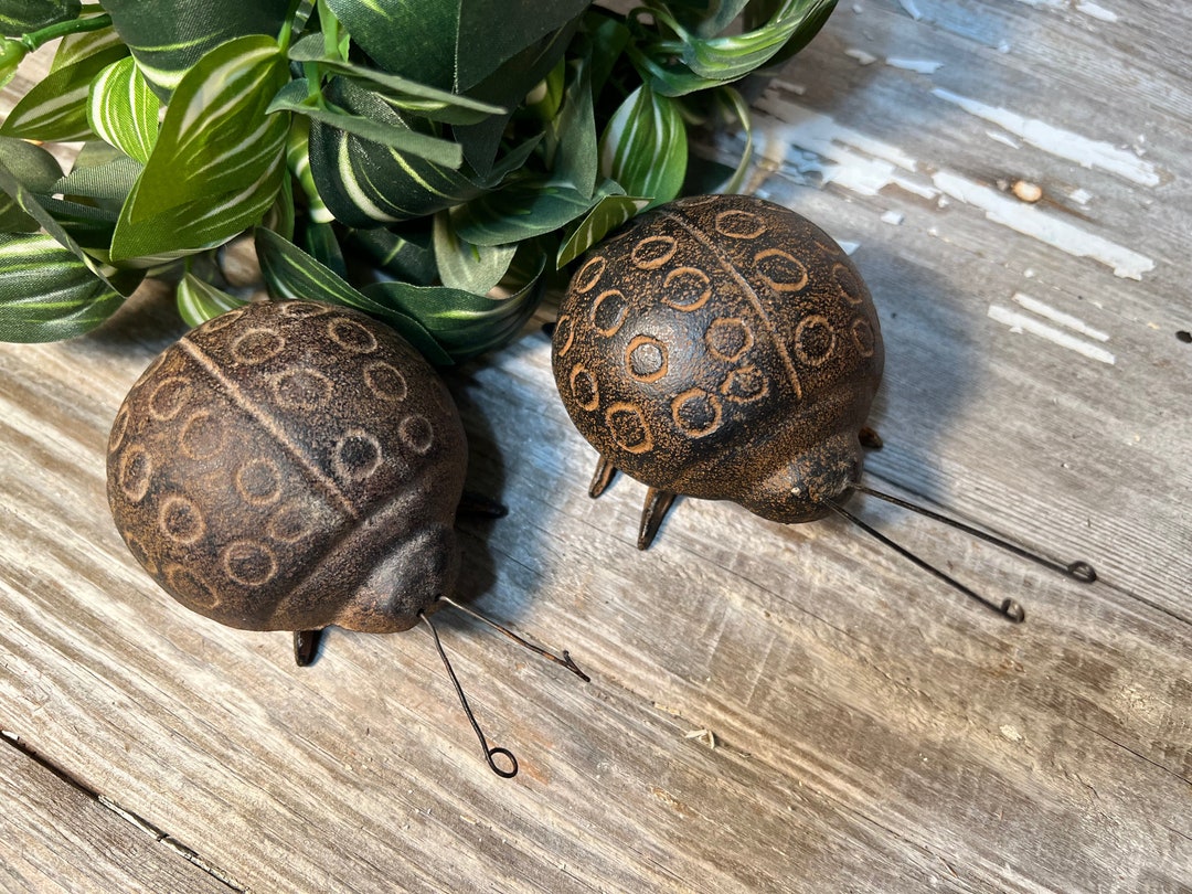 Vintage Cast Iron Ladybug Statues, Set of 2 Figurines, Delightful Home ...