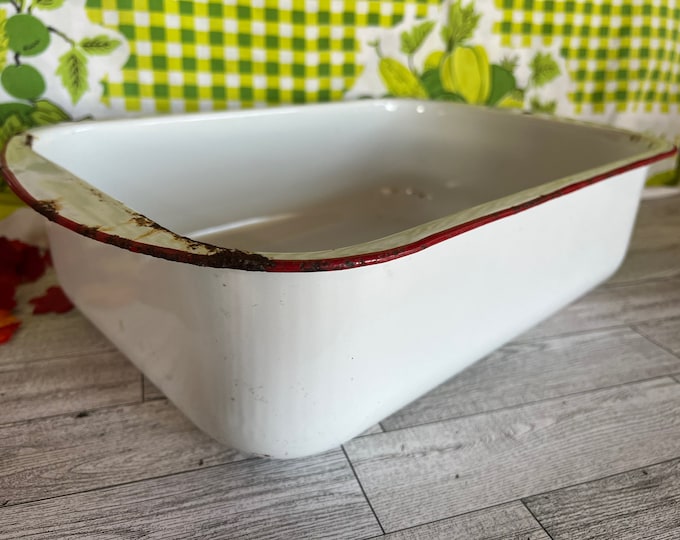 Vintage 1940s Large Enamelware Pan Graniteware Enamel Rustic Kitchen ...