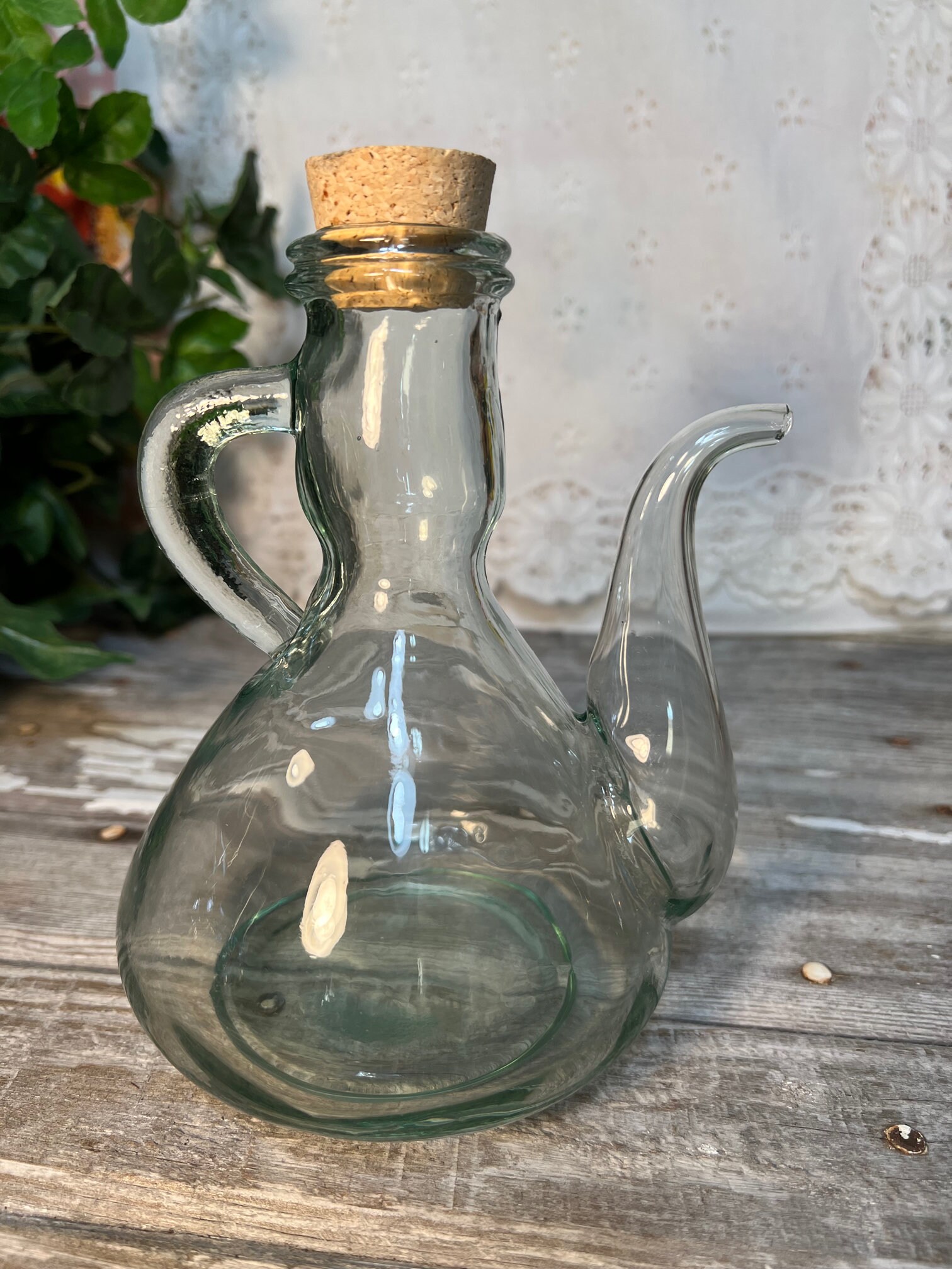 Vintage Aqua Green Glass Cruets: Oil, Vinegar, Syrup Decanters - Choice ...