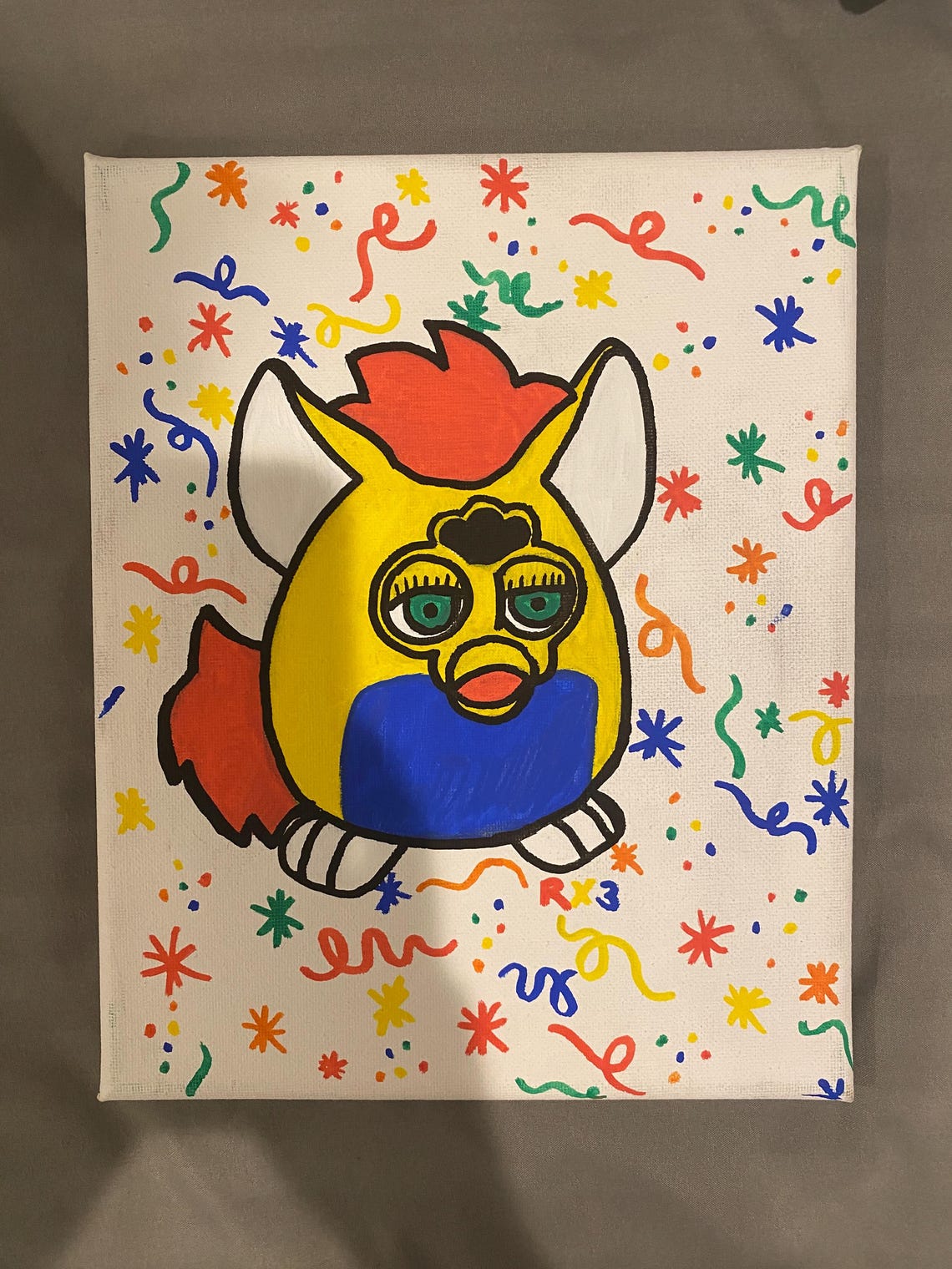 Kidcore Clowncore Furby Toy Nostalgia Primary 10 X 8 Canvas Painting ...