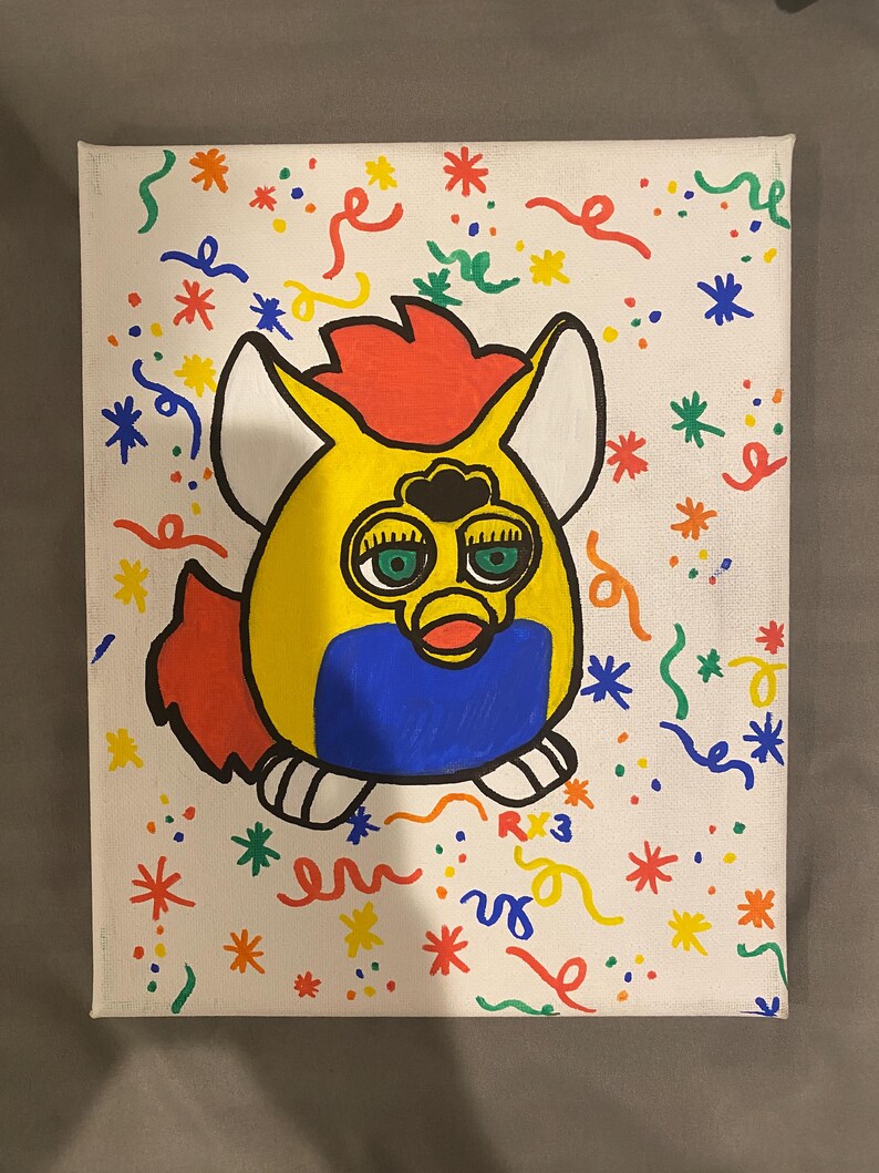 Kidcore Clowncore Furby Toy Nostalgia Primary 10 X 8 Canvas Painting ...