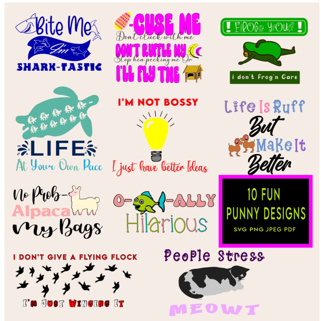 Pun Design SVG Bundle of Fun Punny SVG Bundle Sarcastic Svg Png Jpeg ...