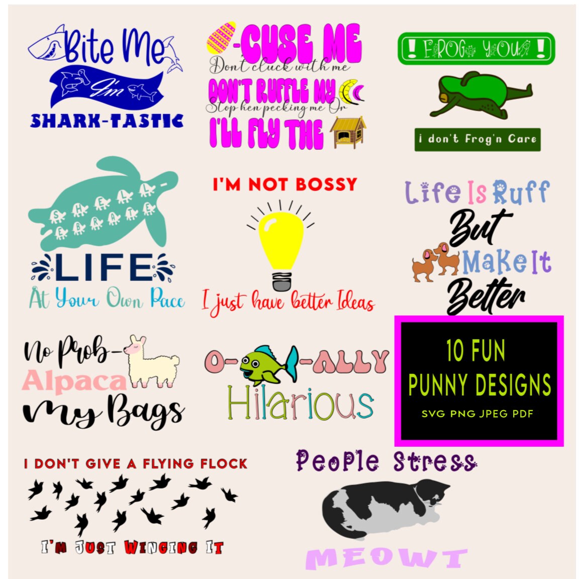 Pun Design SVG Bundle of Fun Punny SVG Bundle Sarcastic Svg Png Jpeg ...