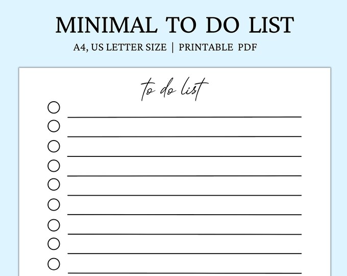 Minimal to Do List Printable, Daily Checklist Page, Planner Insert ...