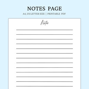 Minimalist Lined Notes Page Printable, Note Template, Journal Writing ...