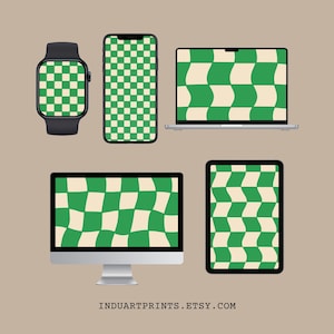 Checkered Pattern Wallpaper Bundle, Set of 5, Green Beige Aesthetic ...