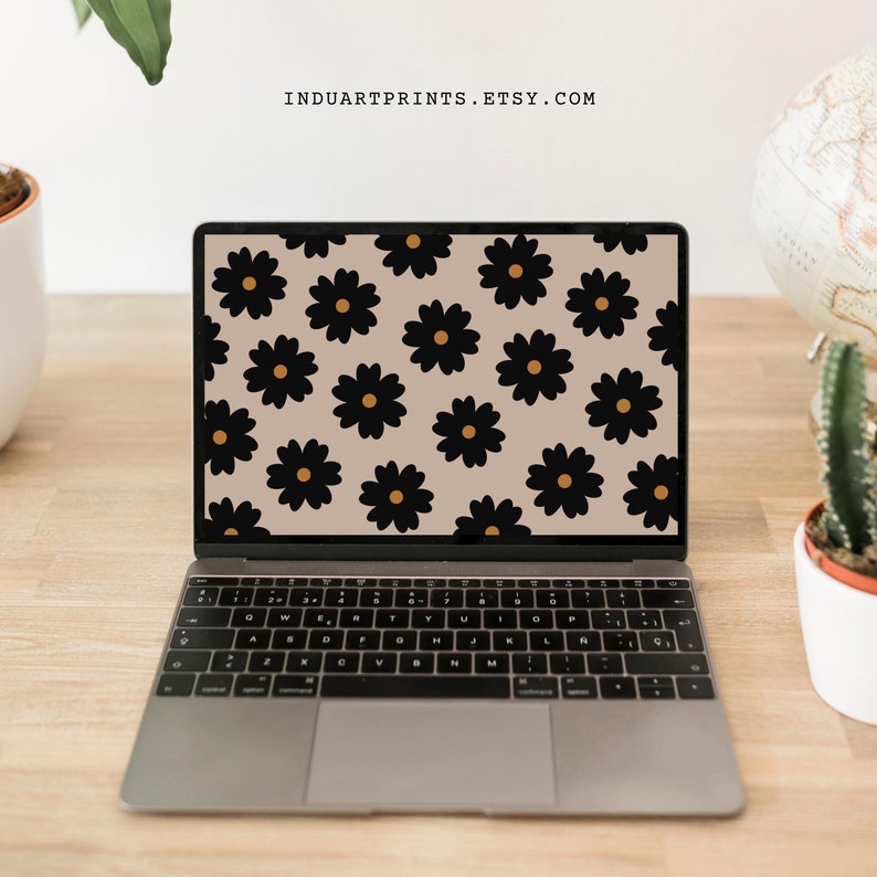 Black Daisy Laptop Wallpaper, Aesthetic MacBook Background, Modern ...