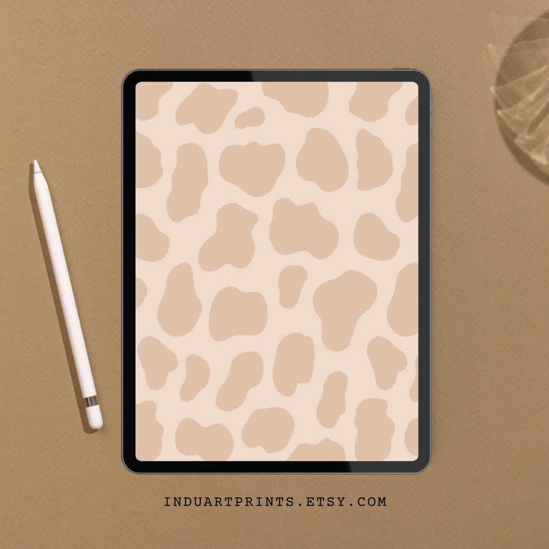 Neutral Cow Print iPad Wallpaper, Boho Aesthetic Tablet Backgrounds ...