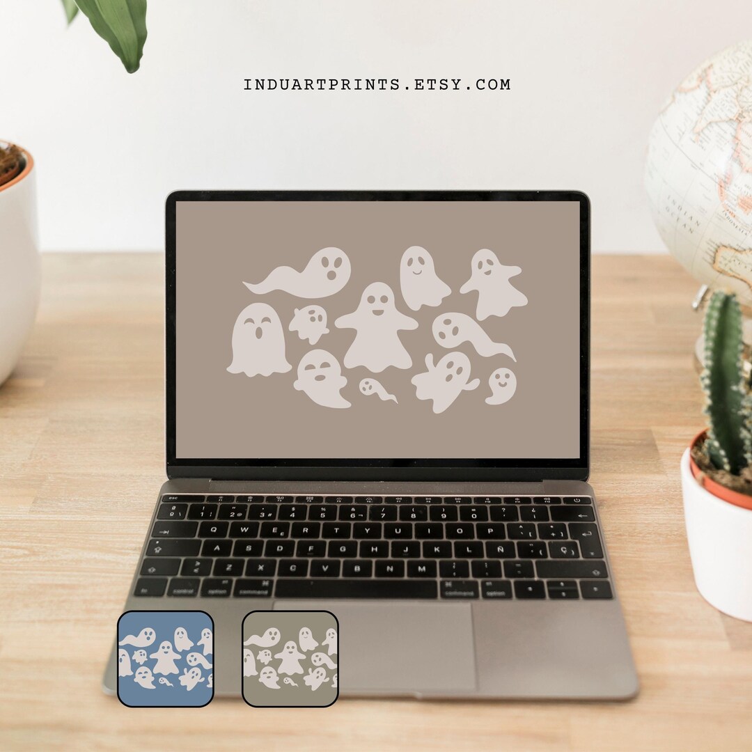 Halloween Laptop Wallpaper, Cute Ghosts Computer Background, Set of 3 ...