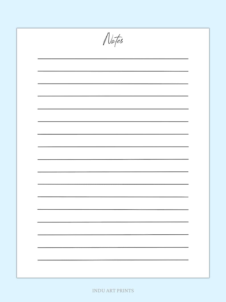 Minimalist Lined Notes Page Printable, Note Template, Journal Writing ...